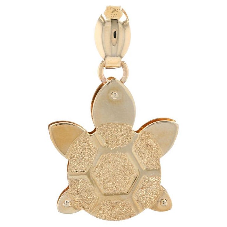 Yellow Gold Turtle Pendant, 14k Stardust-Textured Reptile Italian For ...