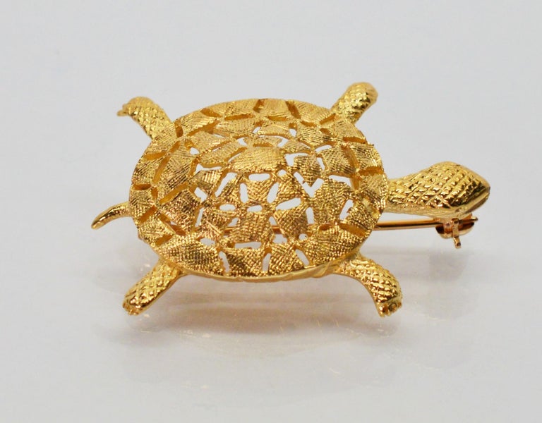 Yellow Gold Turtle Pin Brooch at 1stDibs