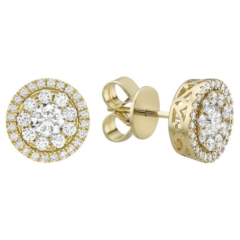 Yellow Gold Two Way Diamond Illusion and Jacket Studs For Sale at 1stDibs