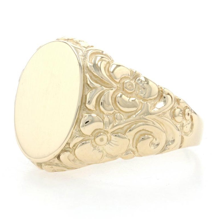 Customizable Yellow Gold Vintage Engravable Oval Signet Men's Ring, 14k ...