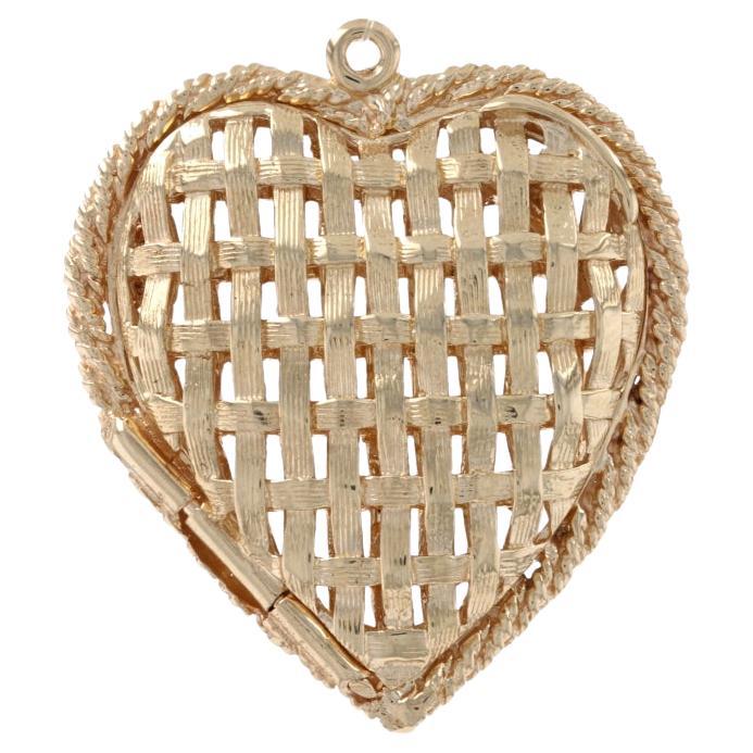 Yellow Gold Heart Locket Pendant - 14k Love Two Frames For Sale at 1stDibs