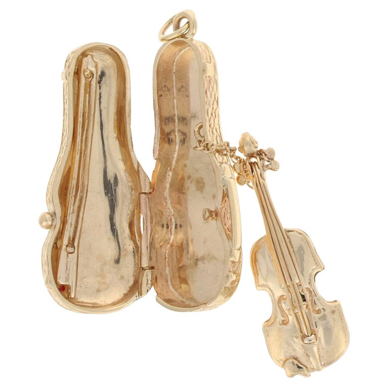 Yellow Gold Violin with Case Charm, 14k Musical Instrument Musician's ...