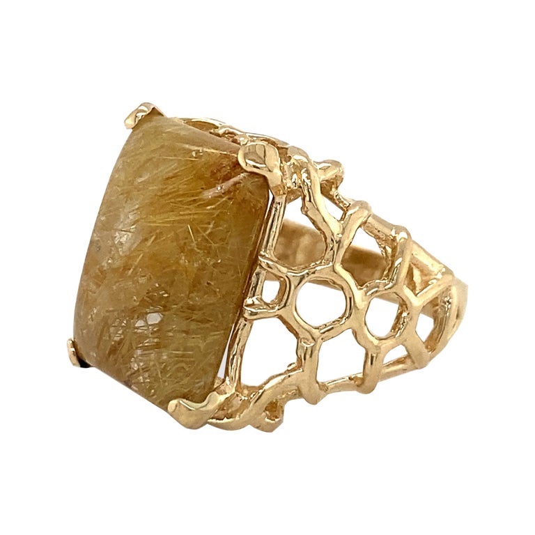 Yellow Gold "Webbing" Statement Ring Set with 6.8 Carat Rutilated ...
