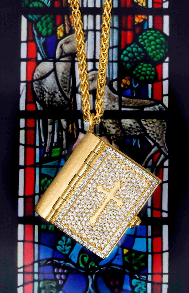 Yellow Gold White Diamond Pendant Necklace, Bible Pendant For Sale at ...