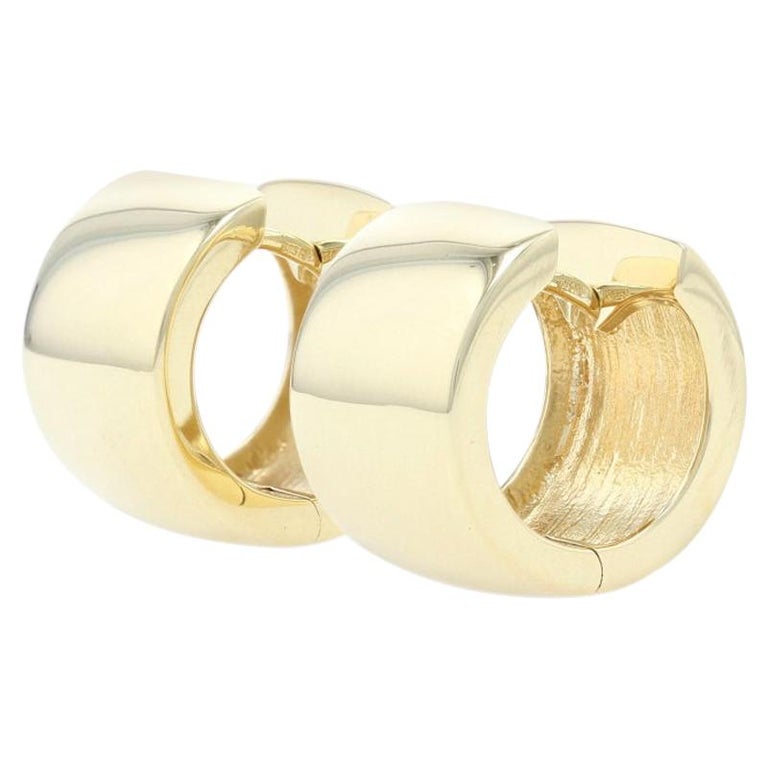 Yellow Gold Wide Huggie Hoop Earrings, 14 Karat Pierced Snap Closures ...