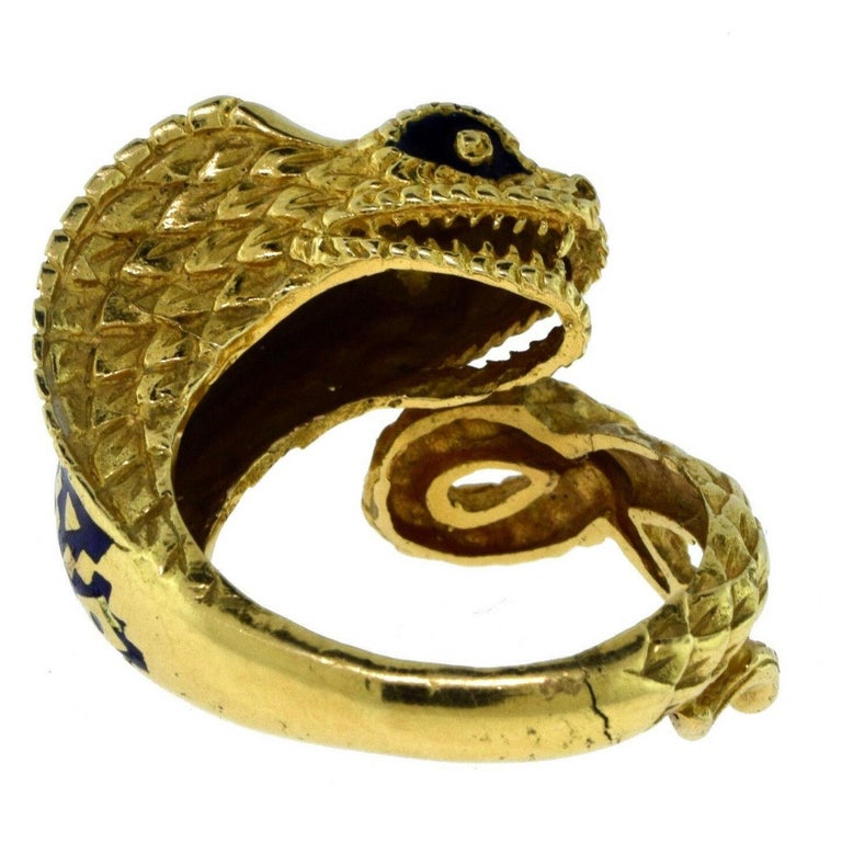 Yellow Gold with Enamel Wrap Around Snake Ring at 1stDibs