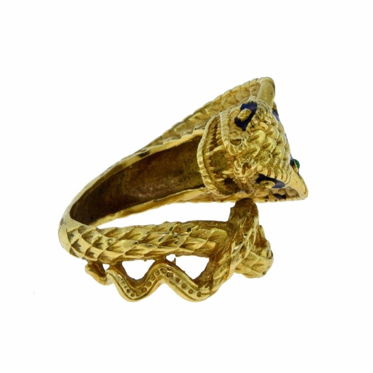 Yellow Gold with Enamel Wrap Around Snake Ring at 1stDibs