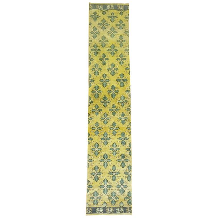 Yellow Green 20th Century Wool Handmade Turkish Konya Runner For Sale ...