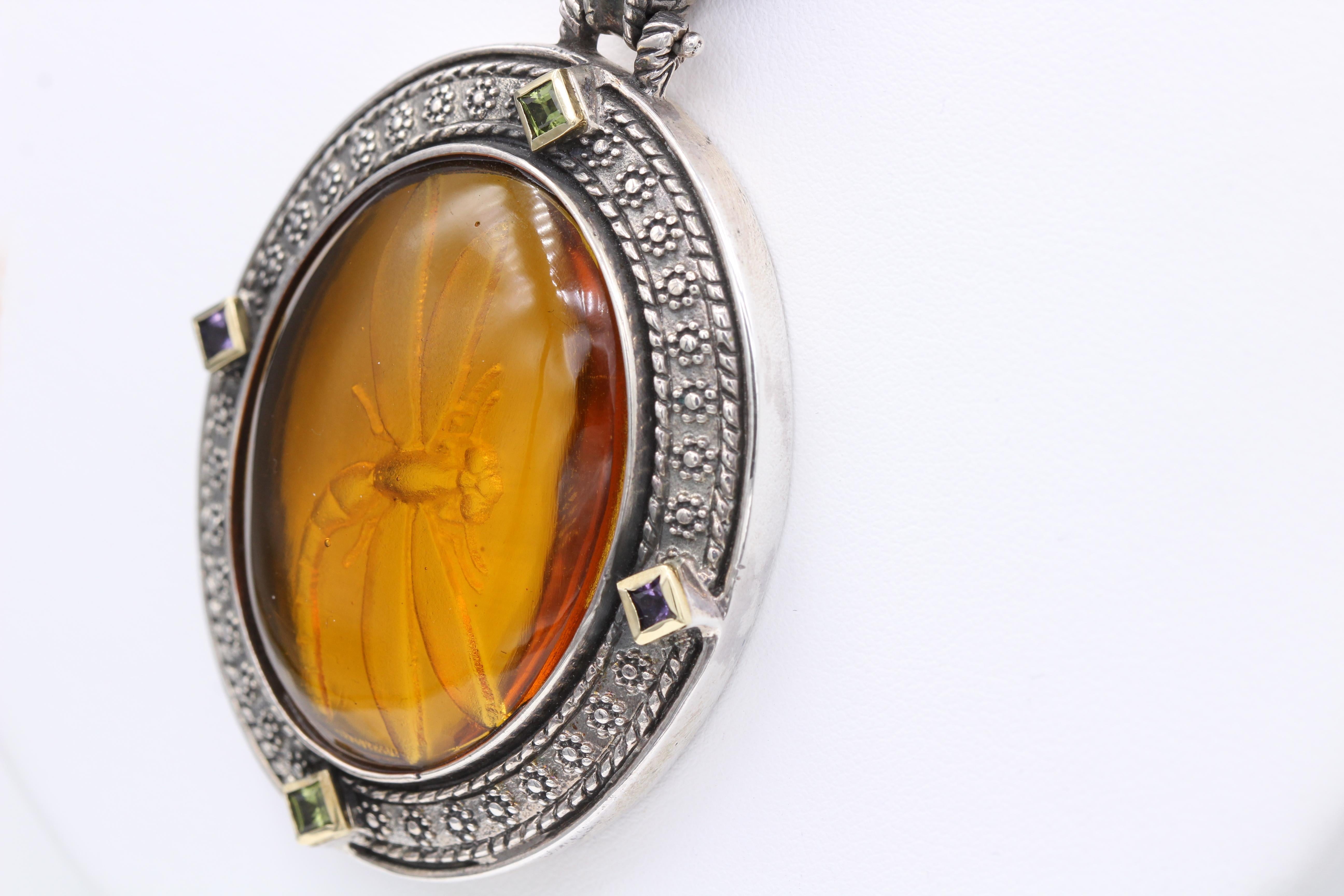 Yellow Italian Murano Glass Pendant Glass Cameo of Greek Dragonfly For ...