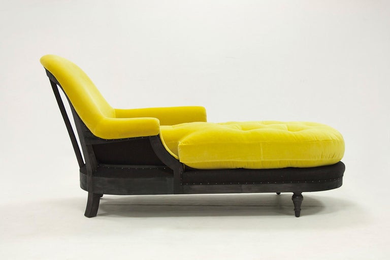 Yellow Meridienne Long Chair with Velvet Fabric For Sale at 1stDibs