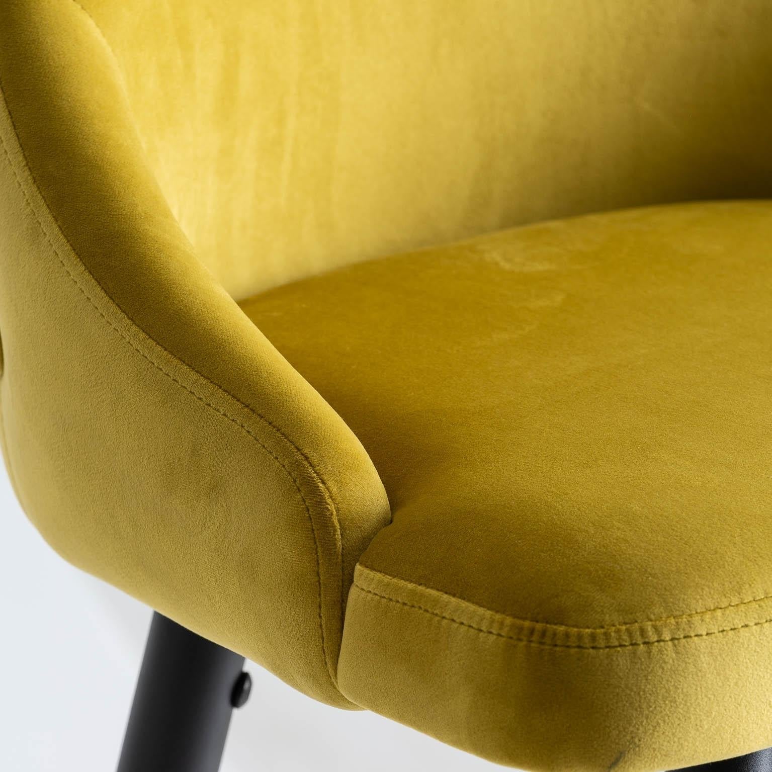 Yellow Mustard Velvet and Black Lacquered Feet and Brass Bar Stool at ...