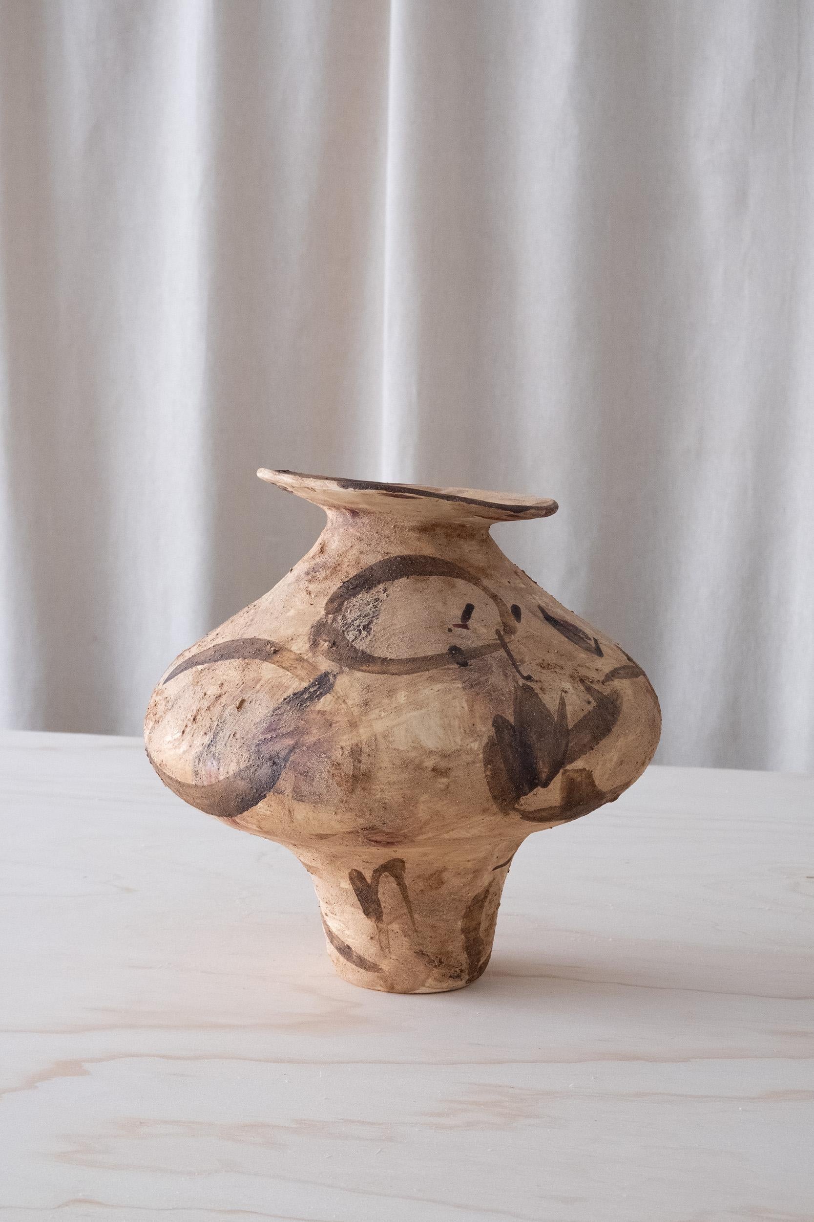 Handcrafted Yellow Ochre Vase with Wide Flared Rim, Abstract ...