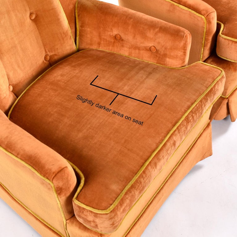 Yellow Orange Velvet Tufted High Back Lounge Chair Set by McAfee For ...