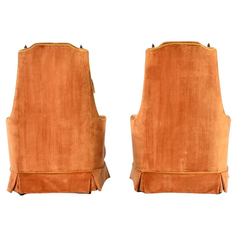 Yellow Orange Velvet Tufted High Back Lounge Chair Set by McAfee For ...