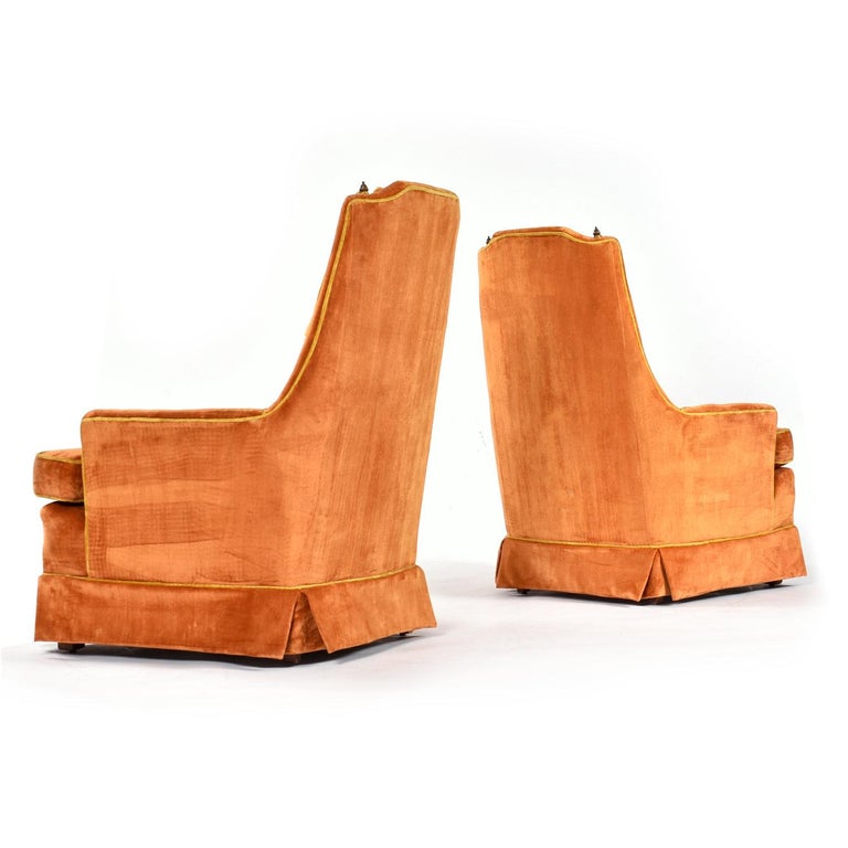 Yellow Orange Velvet Tufted High Back Lounge Chair Set by McAfee For ...