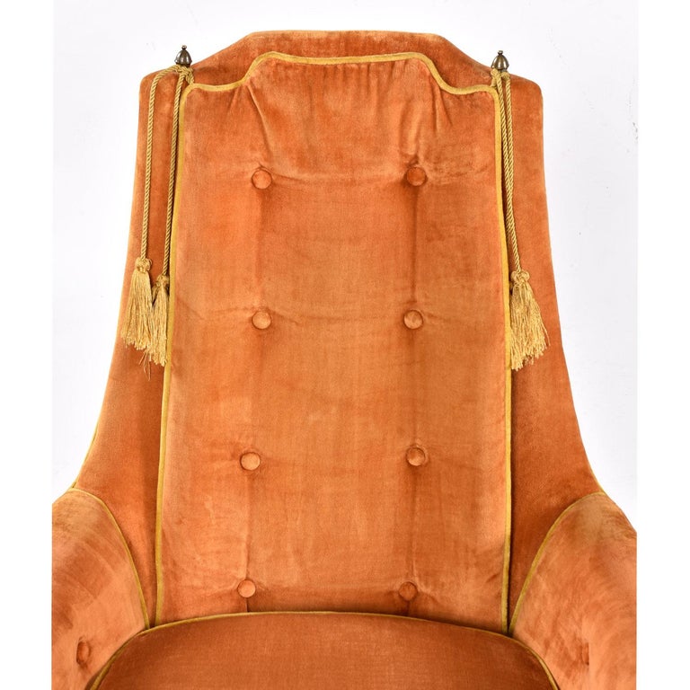 Yellow Orange Velvet Tufted High Back Lounge Chair Set by McAfee For ...