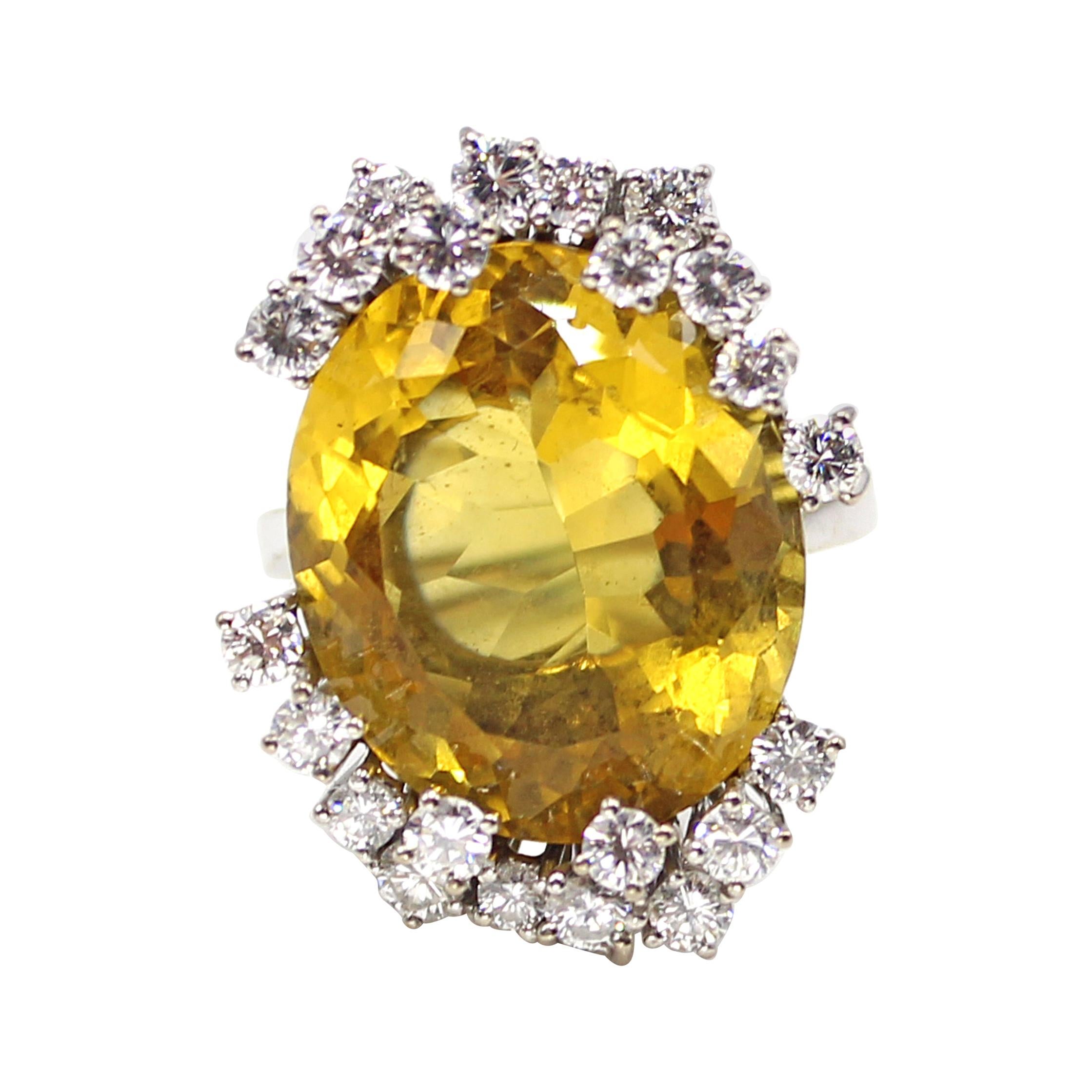 Large Citrine Yellow Sapphire Diamond Gold Cocktail Ring at 1stDibs