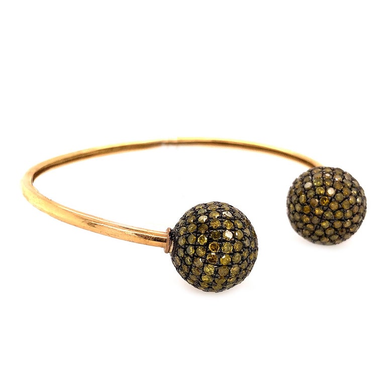 Yellow Pave Diamond Ball Flexible Bangle Made in 18k Gold For Sale at ...