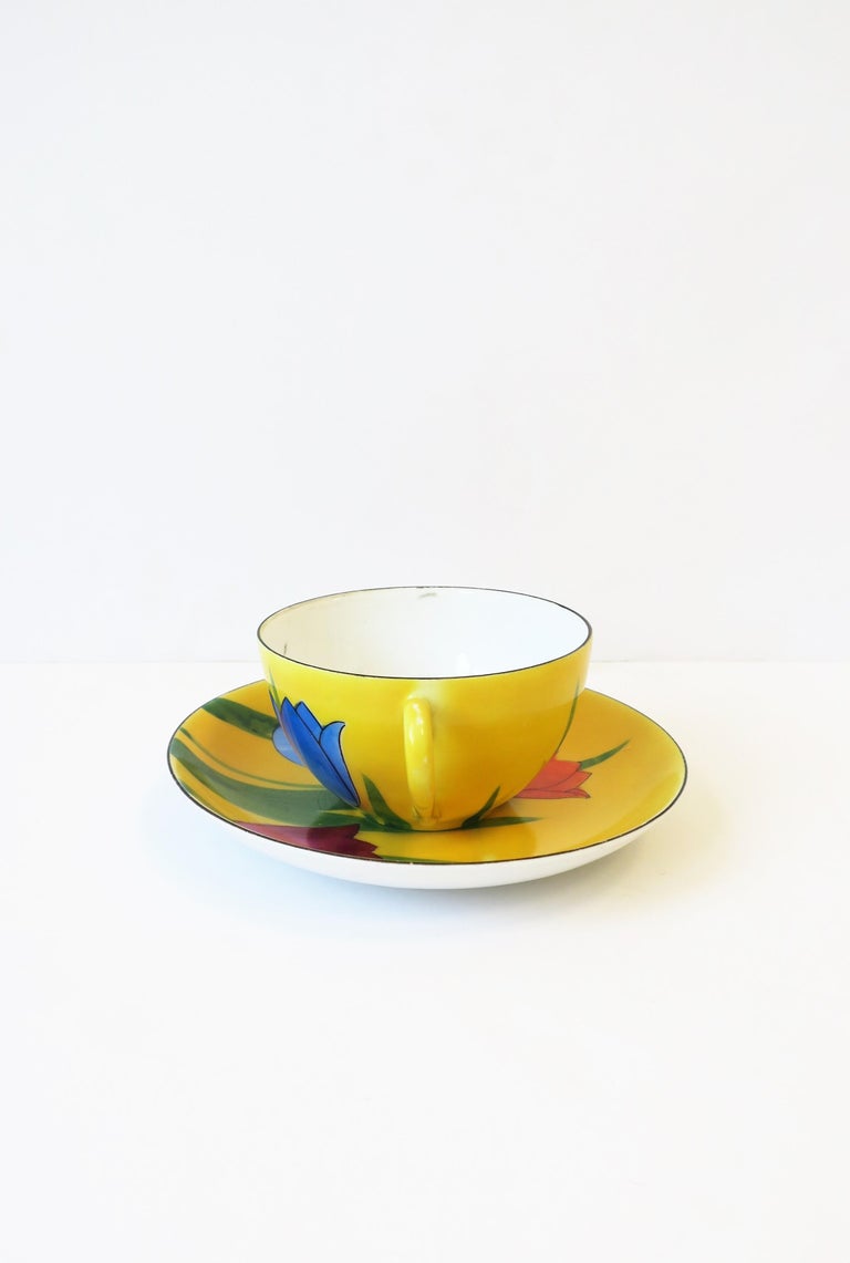 Yellow Porcelain Coffee or Tea Cup Saucer Set with Tulip Flowers For ...