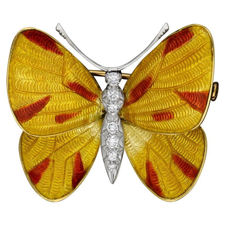 Boucheron Yellow Red Enamel and Diamond Butterfly Brooch Prov. Earl ...