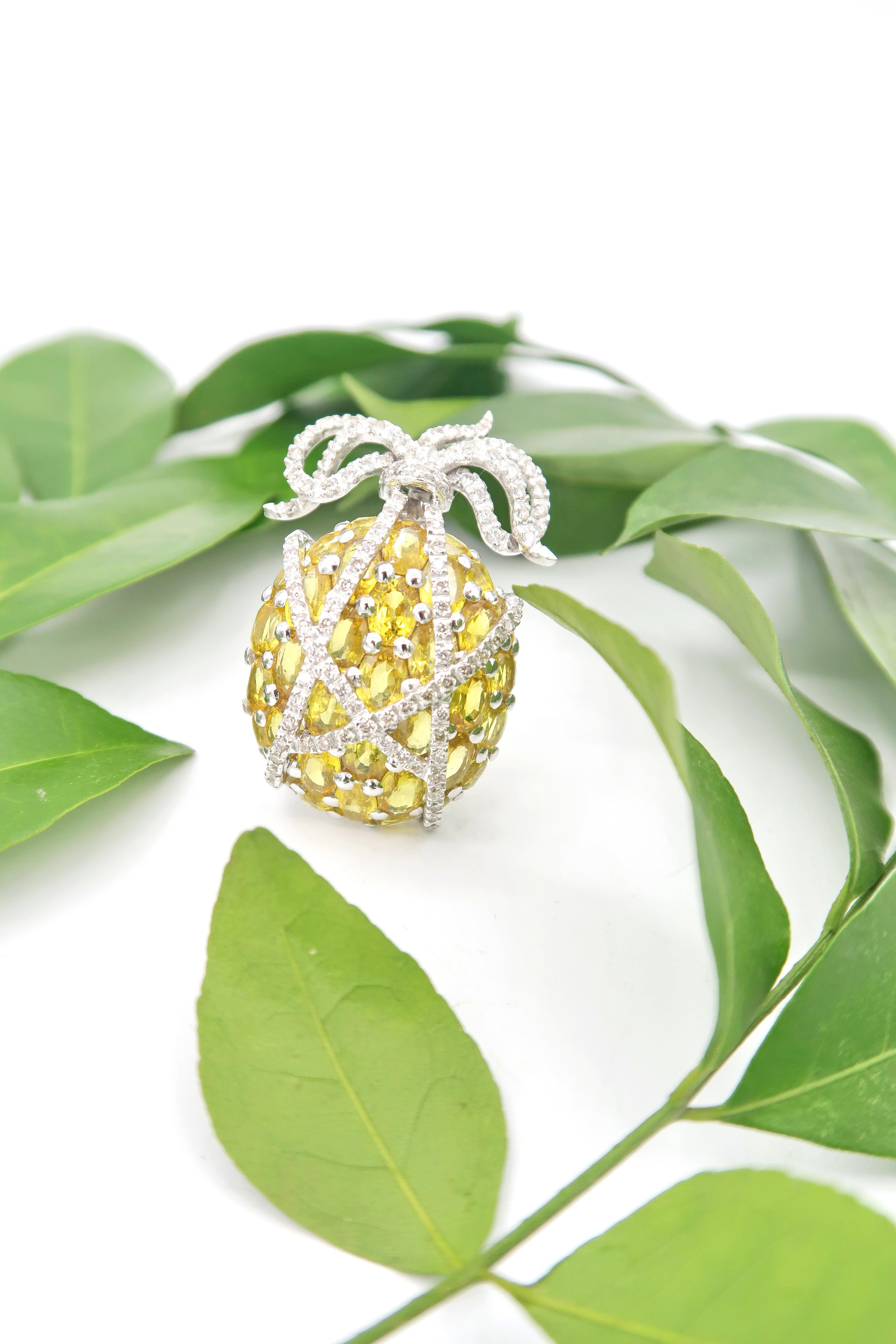 Yellow Sapphire and Diamond Clustered Pineapple Gold Pendant and Brooch ...