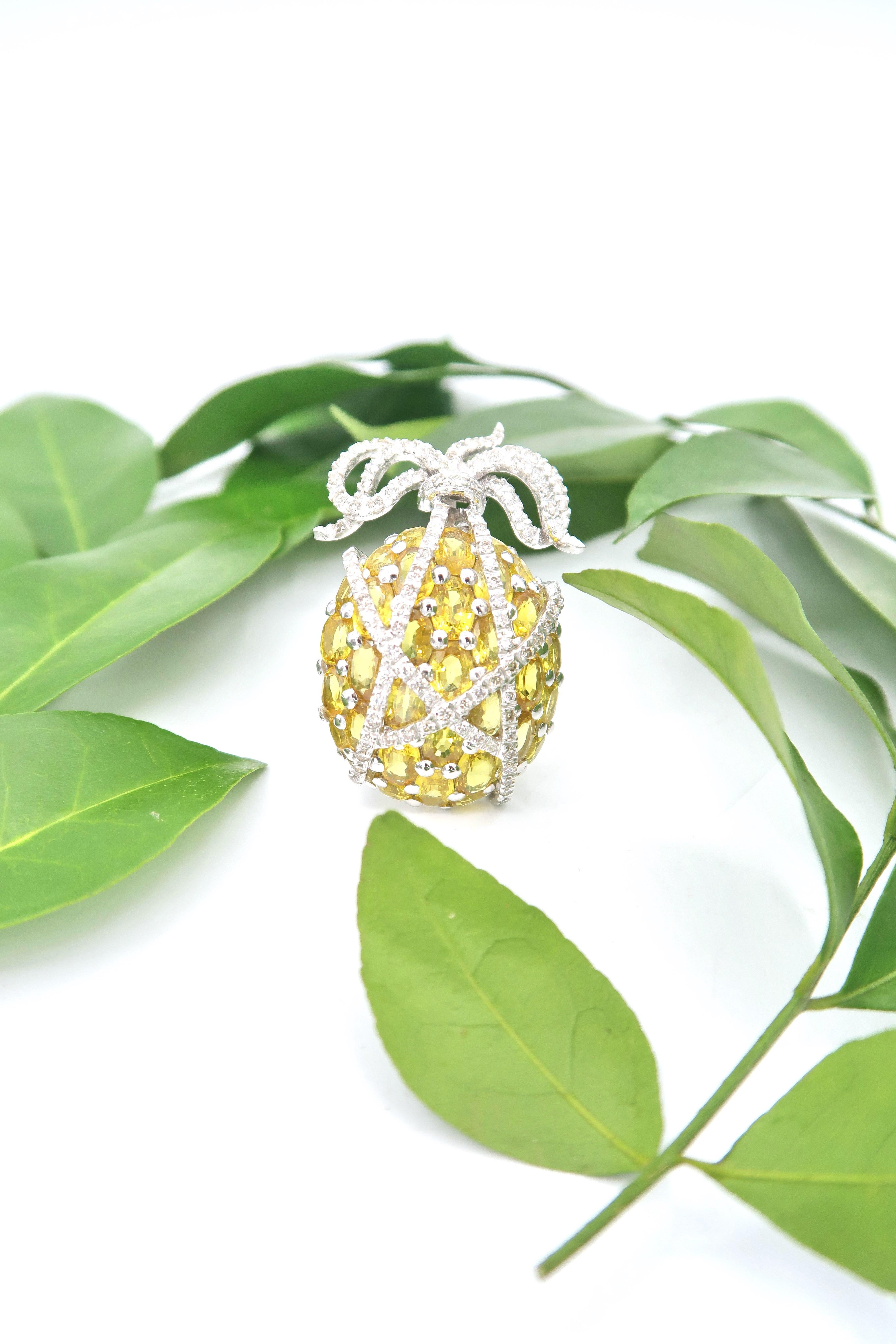 Yellow Sapphire and Diamond Clustered Pineapple Gold Pendant and Brooch ...
