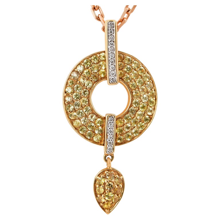 Yellow Sapphire Cocktail Pendant in 14 Karat Yellow Gold For Sale at ...