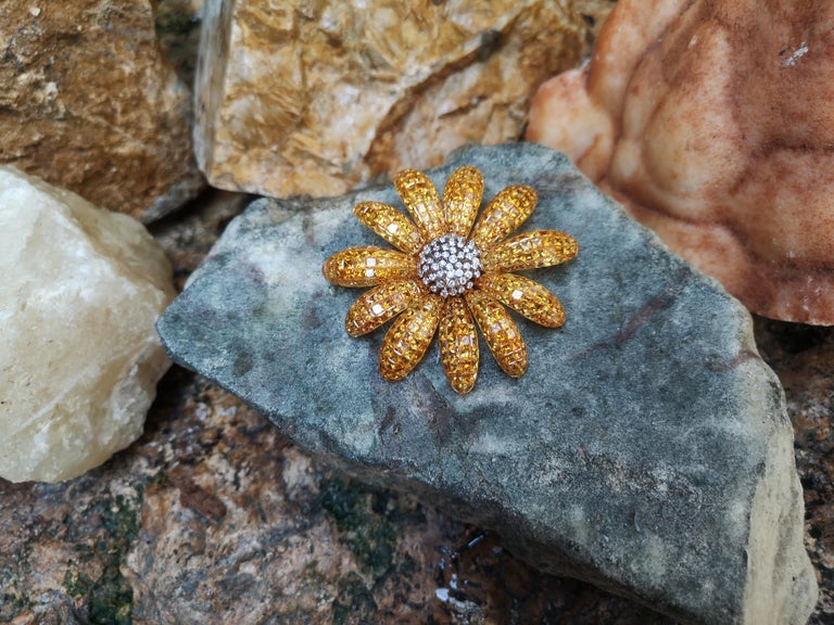 Yellow Sapphire Invisible Setting with Diamond Flower Brooch in 18k ...