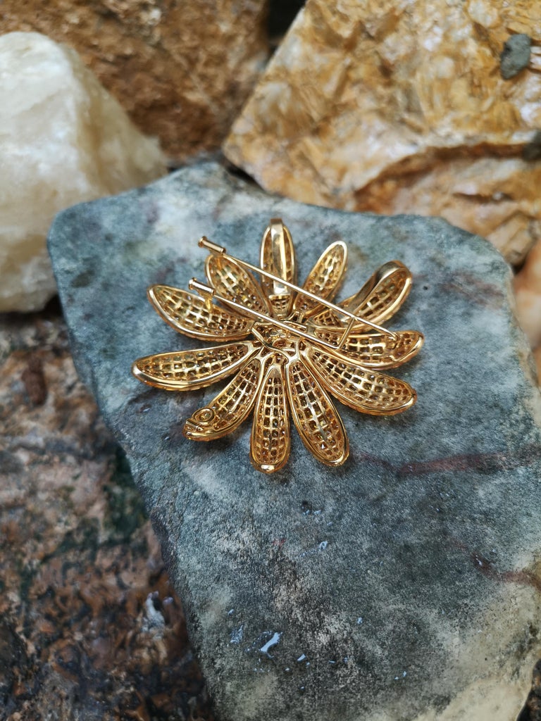 Yellow Sapphire Invisible Setting with Diamond Flower Brooch in 18k ...