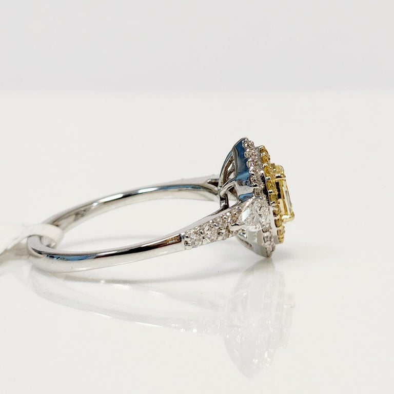 Yellow Step Cut Oval Diamond Halo Ring For Sale at 1stDibs
