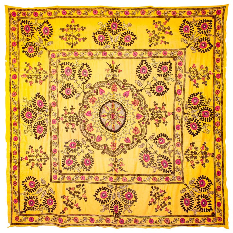 Yellow Suzani from Uzbekistan, 1930s at 1stDibs