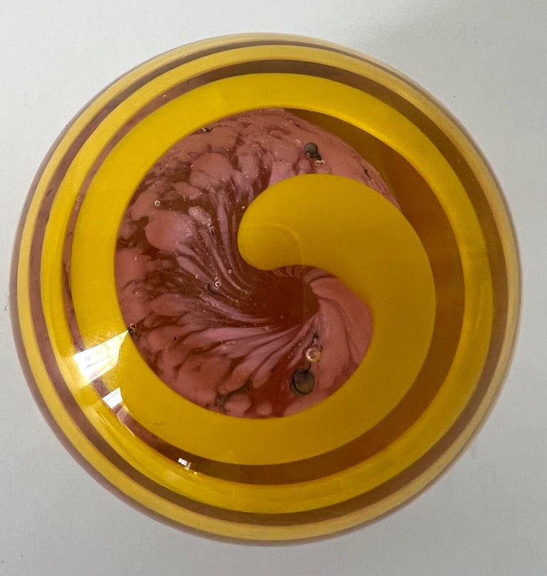 Yellow Swirl Art Glass Paperweight For Sale at 1stDibs