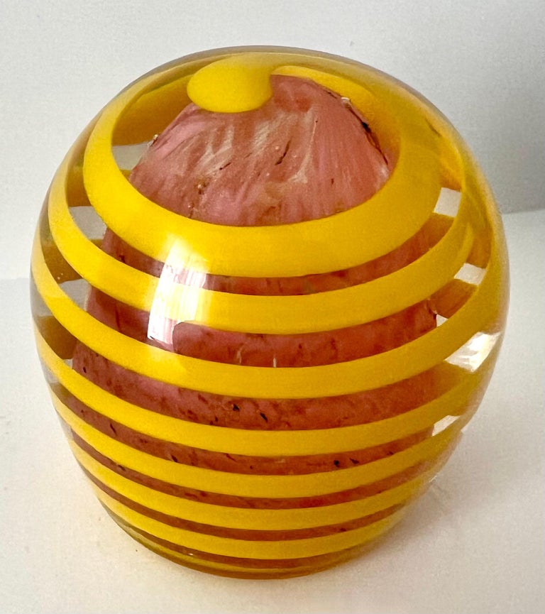 Yellow Swirl Art Glass Paperweight For Sale at 1stDibs
