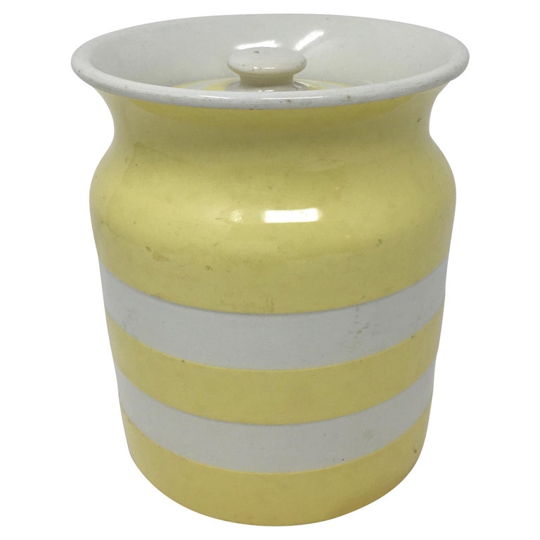 Yellow T. G. Green Cornishware Cannister with Lid at 1stDibs