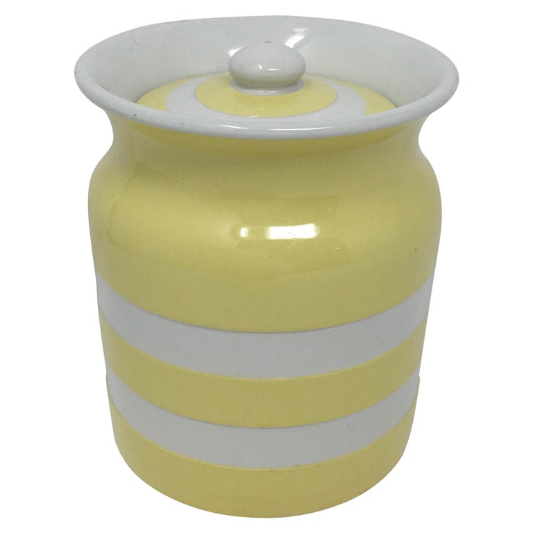 Yellow T. G. Green Cornishware Small Cannister with Lid at 1stDibs