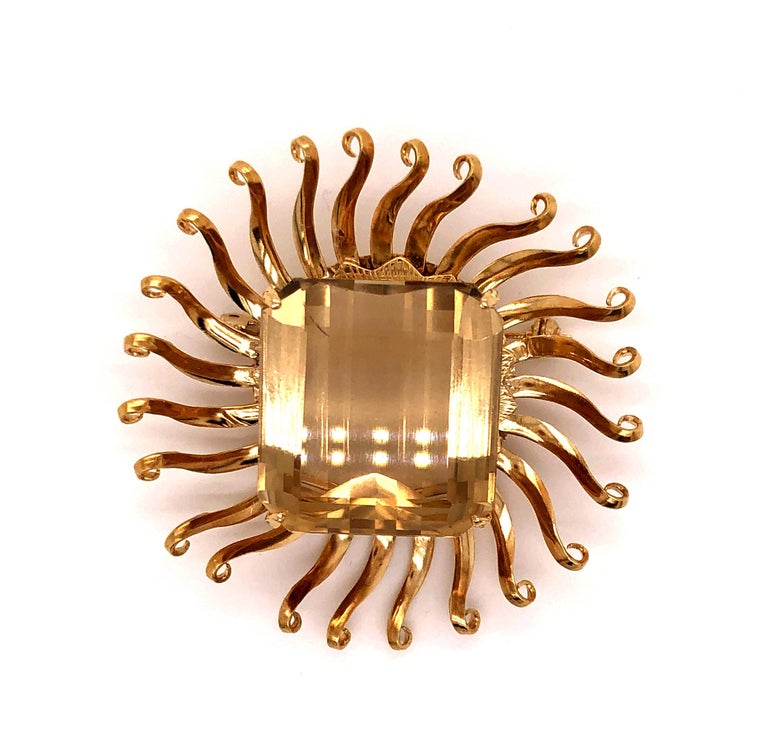 Yellow Topaz Yellow Gold Sun Brooch Pin at 1stDibs