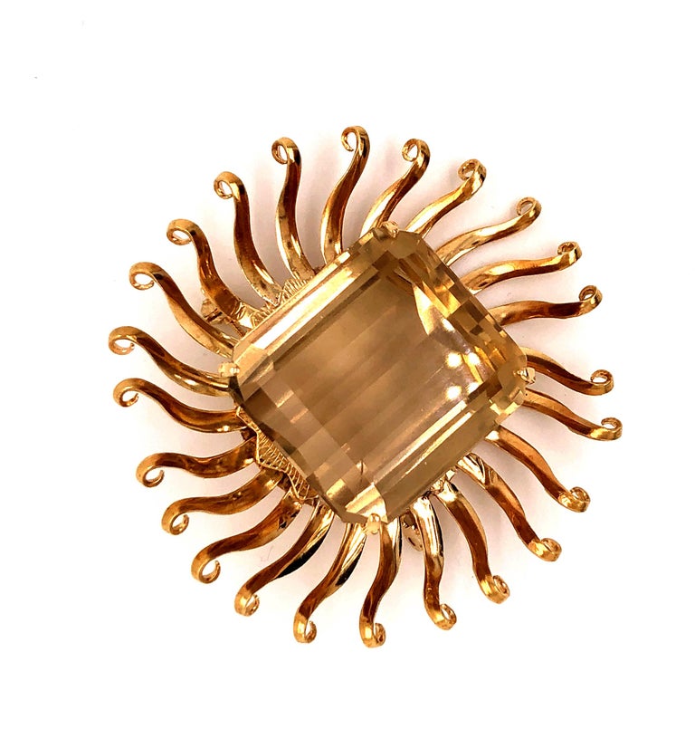Yellow Topaz Yellow Gold Sun Brooch Pin at 1stDibs