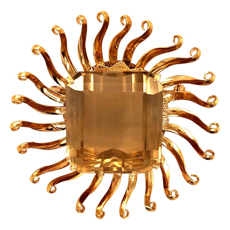 Yellow Topaz Yellow Gold Sun Brooch Pin at 1stDibs