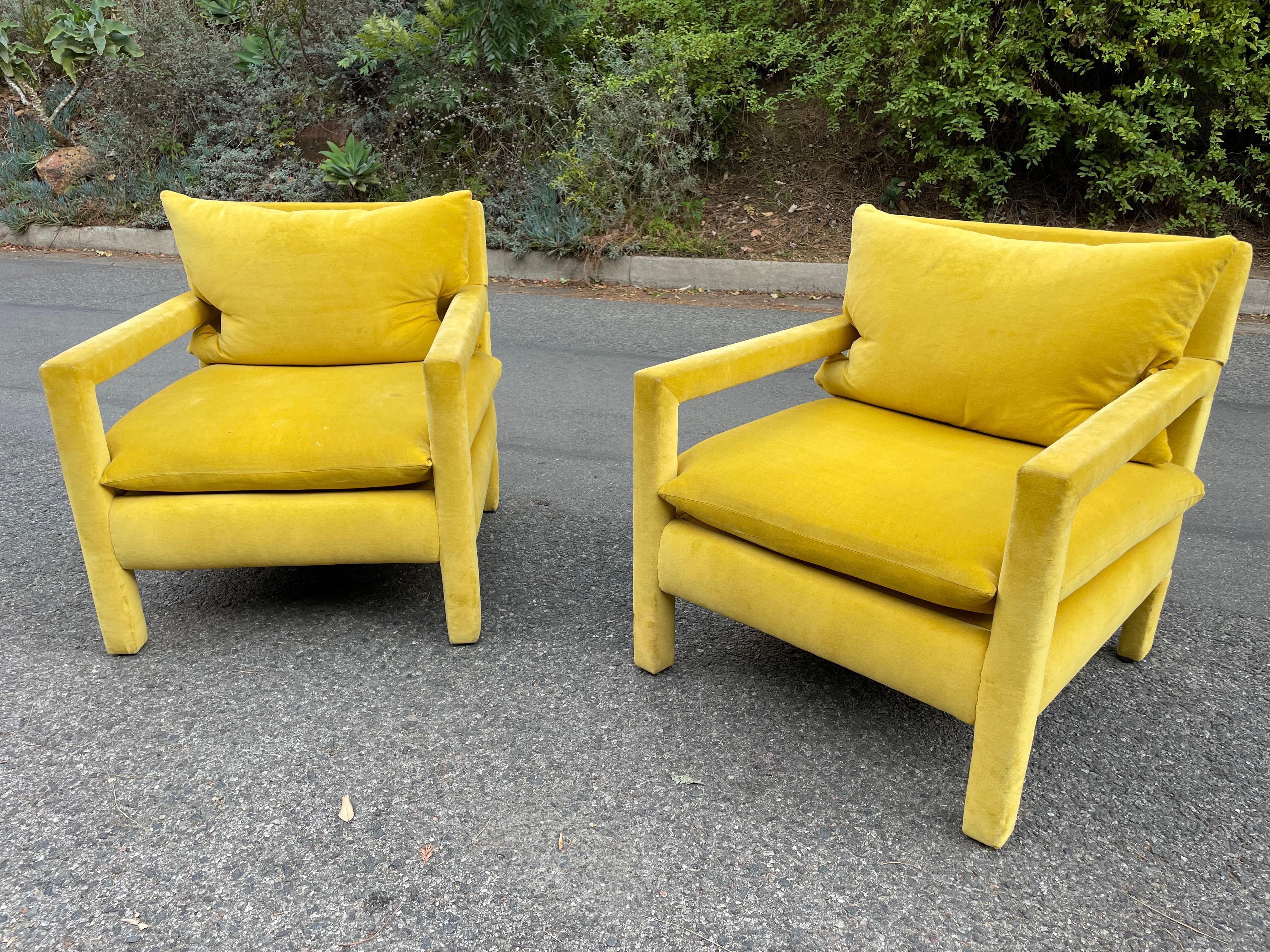Yellow Velvet Milo Baughman Parsons Chairs, Pair. 1960s. For Sale at ...