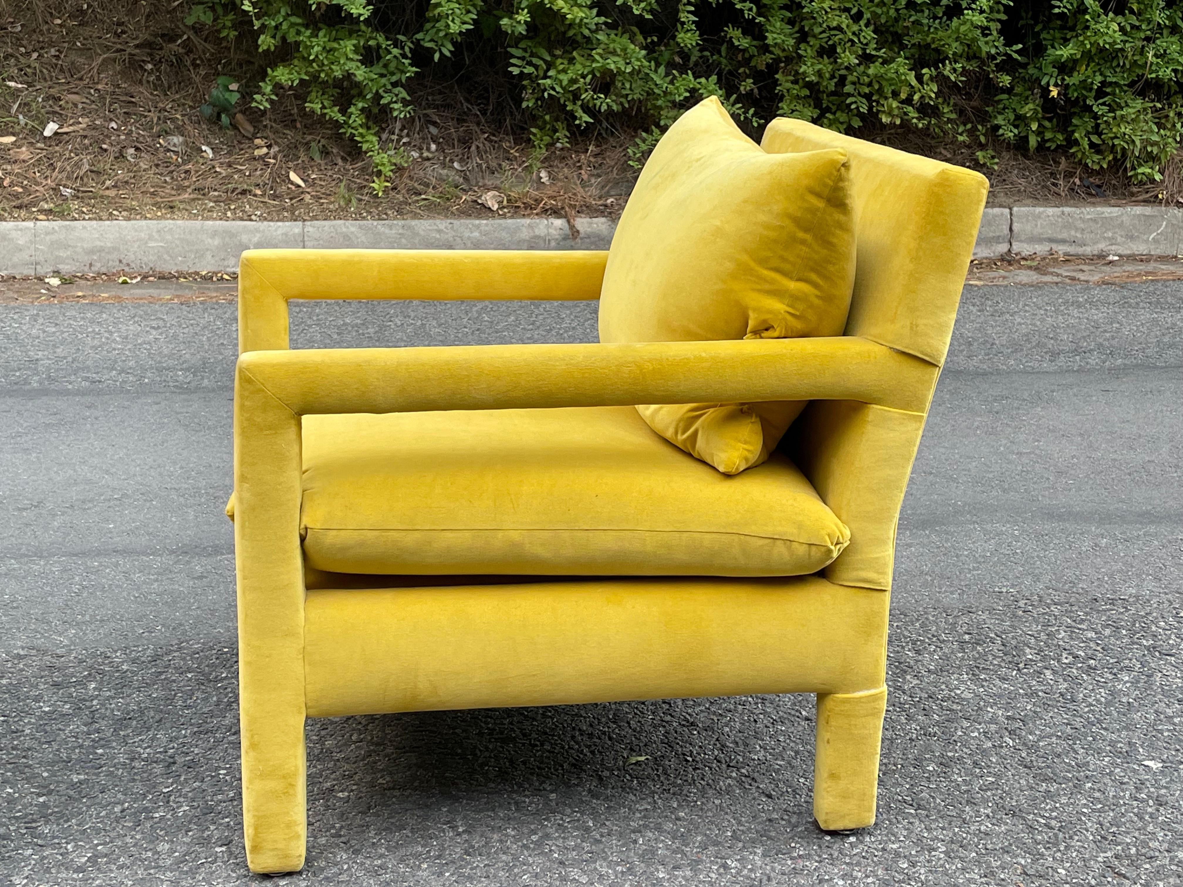 Yellow Velvet Milo Baughman Parsons Chairs, Pair. 1960s. For Sale at ...