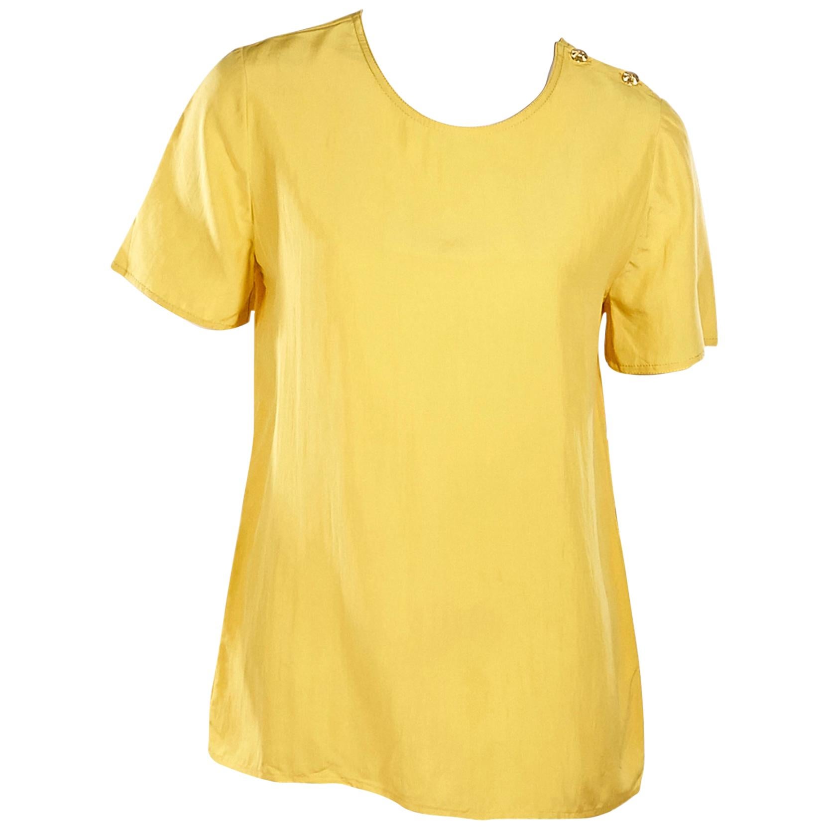 Yellow Vintage Chanel Silk Short-Sleeve Top For Sale at 1stDibs
