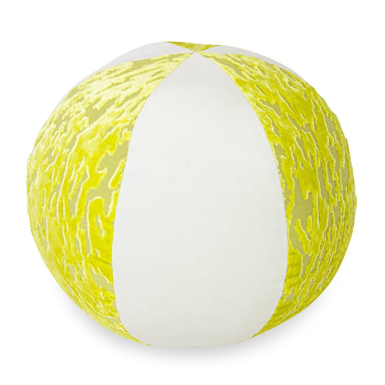 Yellow White Beach Ball Inspired Ball Pillow with Cut Velvet For Sale ...
