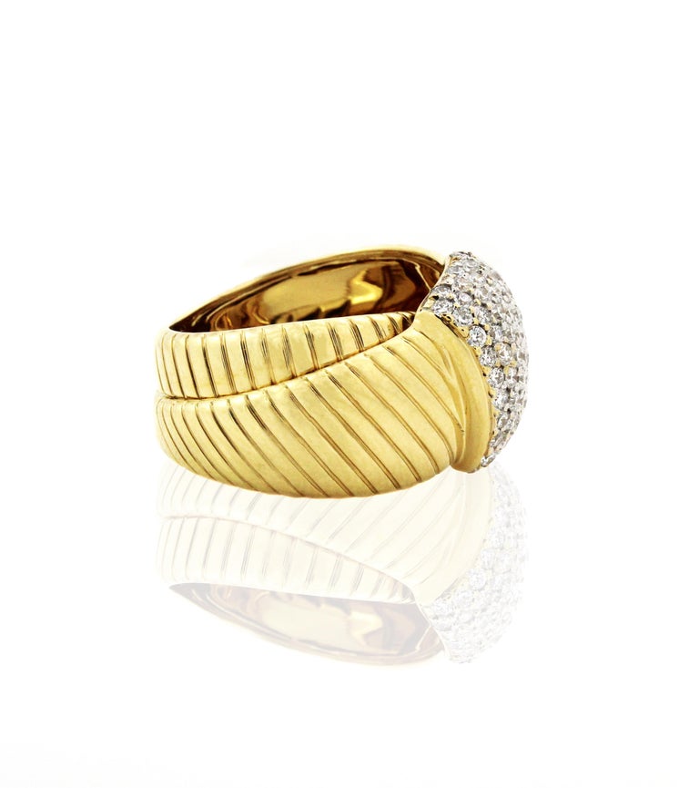 Yellow White Gold and Diamond Cross Over Ring For Sale at 1stDibs