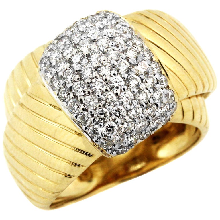 Yellow White Gold and Diamond Cross Over Ring For Sale at 1stDibs
