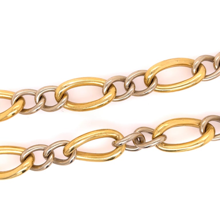 Yellow and White Gold Hollow Link Chain Necklace For Sale at 1stDibs