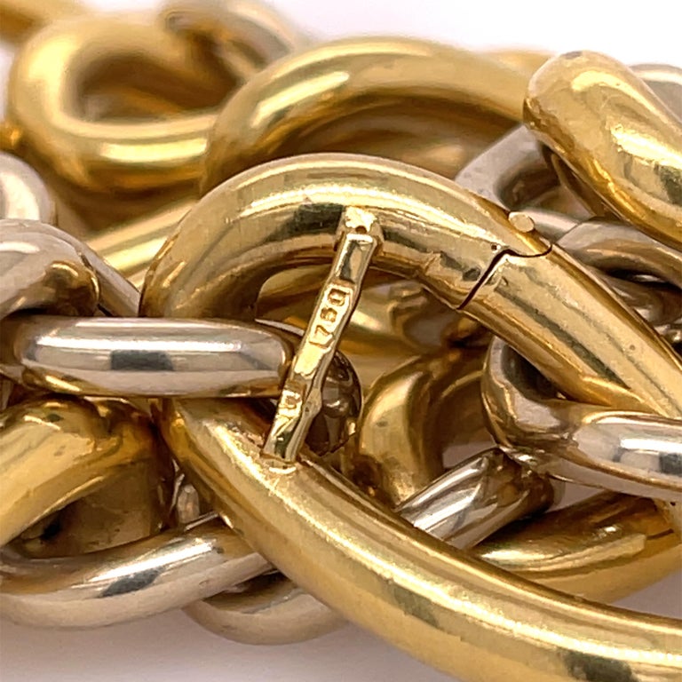 Yellow and White Gold Hollow Link Chain Necklace For Sale at 1stDibs