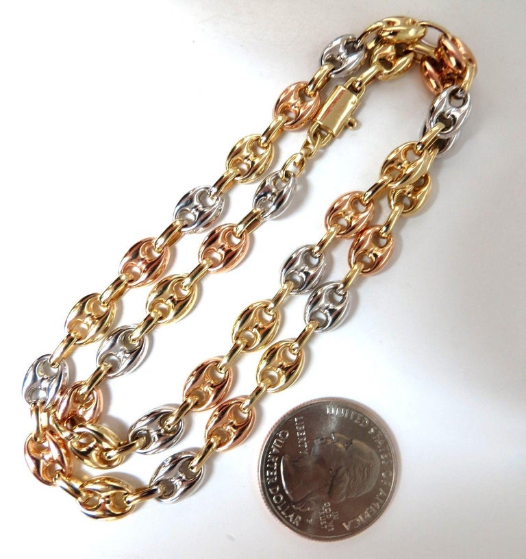 Yellow, White or Pink Gold Chain Link Necklace 14 Karat For Sale at 1stDibs