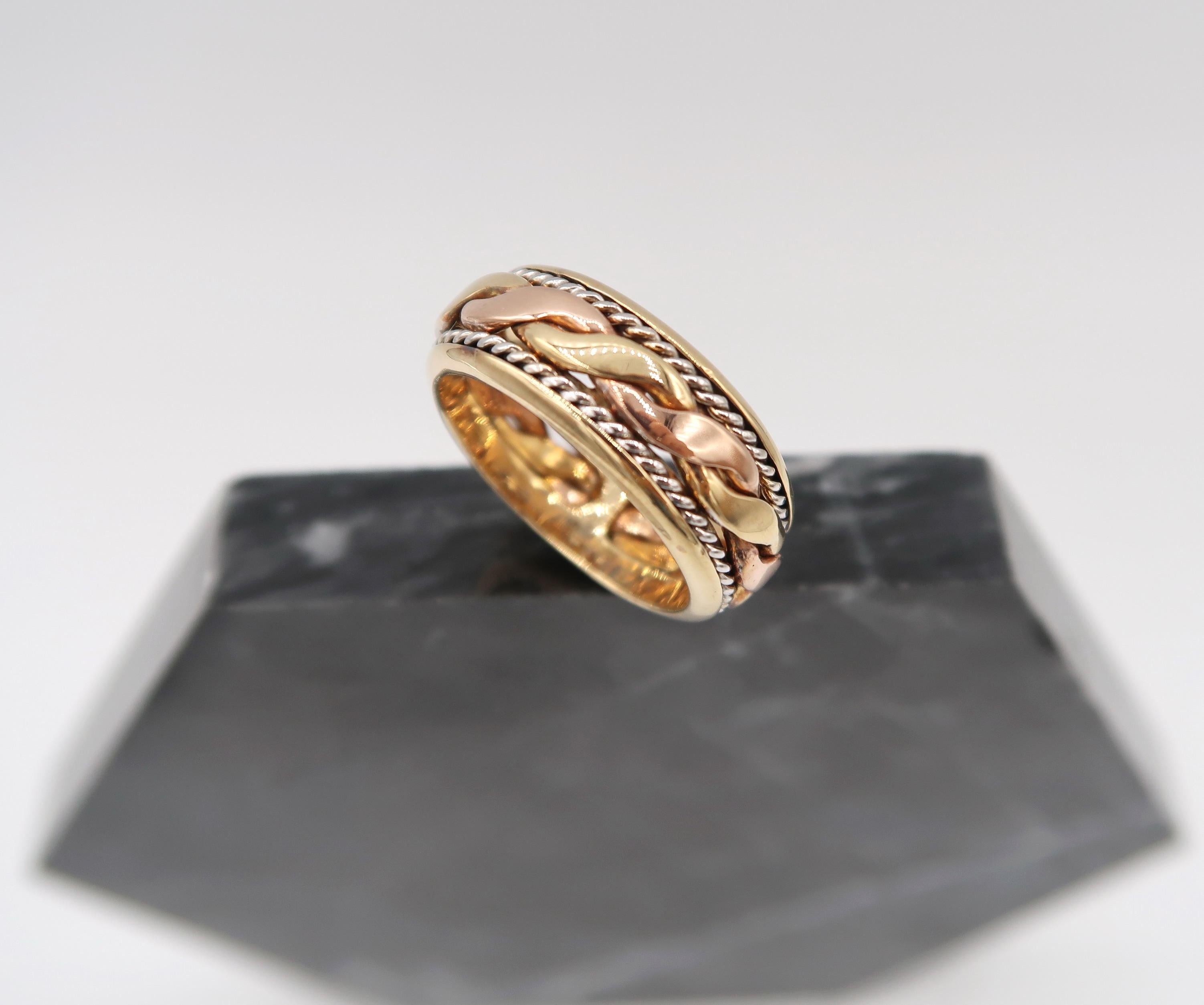 Yellow White Rose Gold Braid and Rope All Rounder Band Ring For Sale at ...