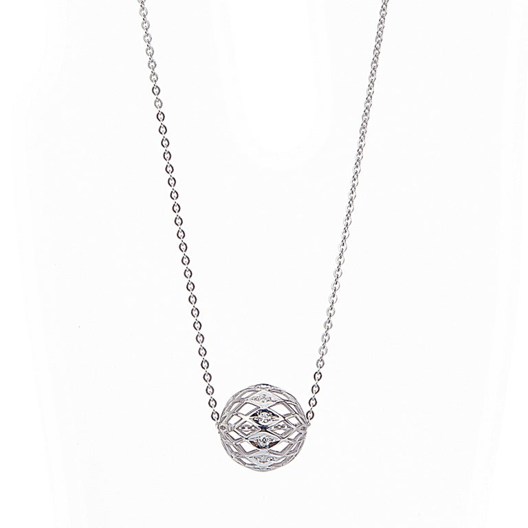 Yemyungji Diamond 18 Karat White Gold Millennium Ball Pendant Chain ...