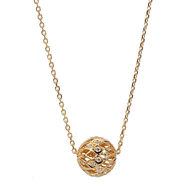 Yemyungji Diamond 18 Karat Yellow Gold Millennium Ball Pendant Chain ...